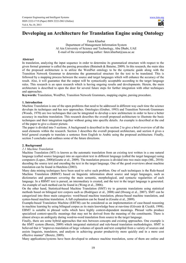 Developing an architecture for translation engine using ontology | PDF | Programming Languages ...