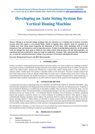 Developing an Auto Sizing System for Vertical Honing Machine | PDF