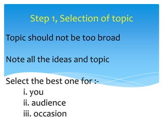 Developing and organizing a speech topic | PPT
