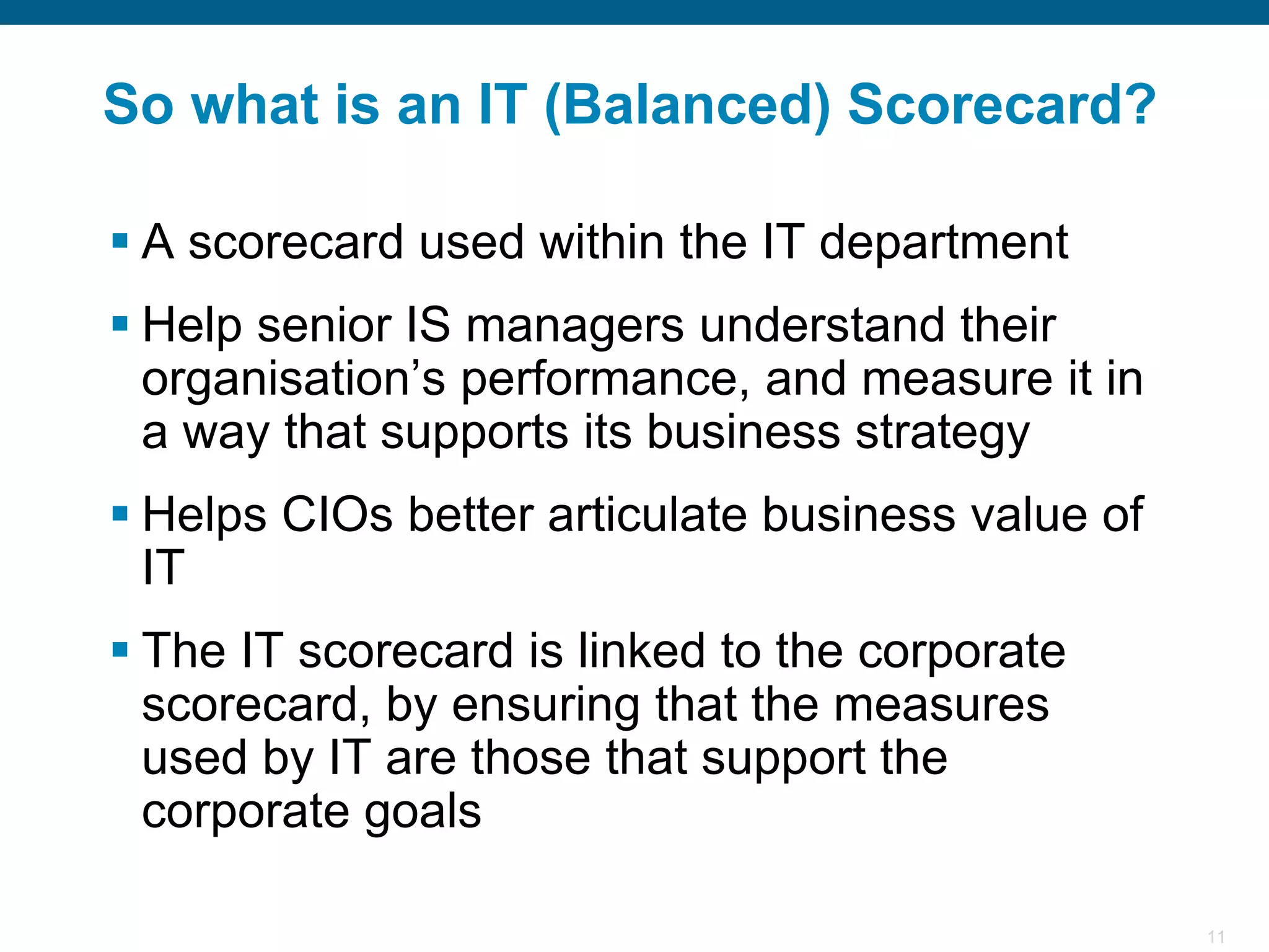 Developing an IT Scorecard Using the Balanced Scorecard Approach | PPT