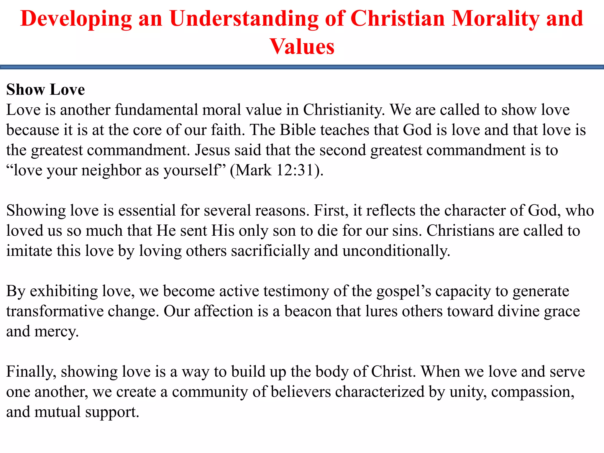 Developing an Understanding of Christian Morality and Values | PPTX