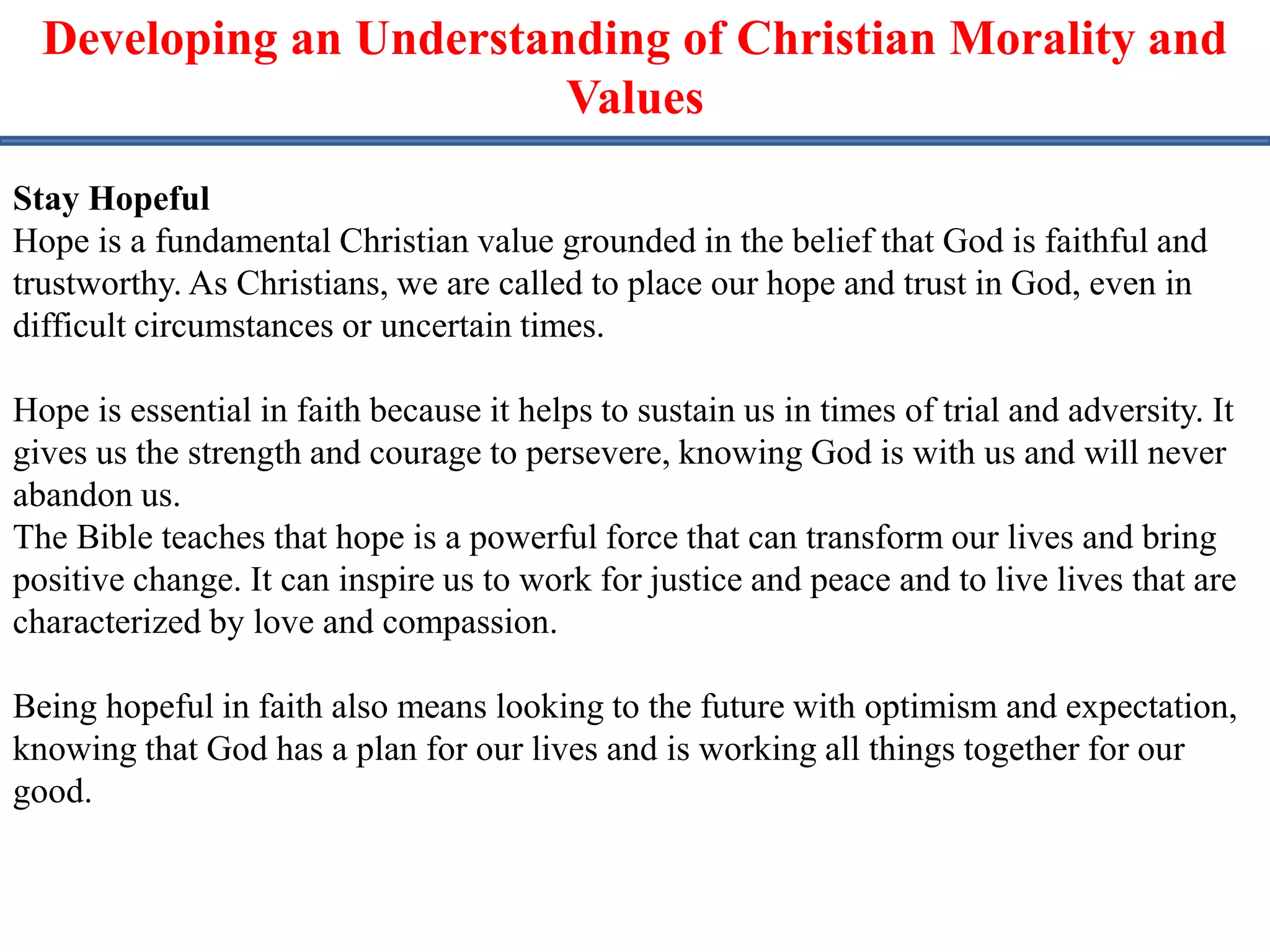 Developing an Understanding of Christian Morality and Values | PPTX