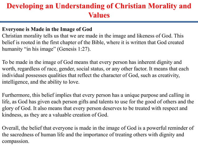 Developing an Understanding of Christian Morality and Values | PPTX