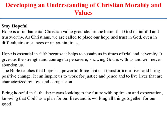 Developing an Understanding of Christian Morality and Values | PPTX