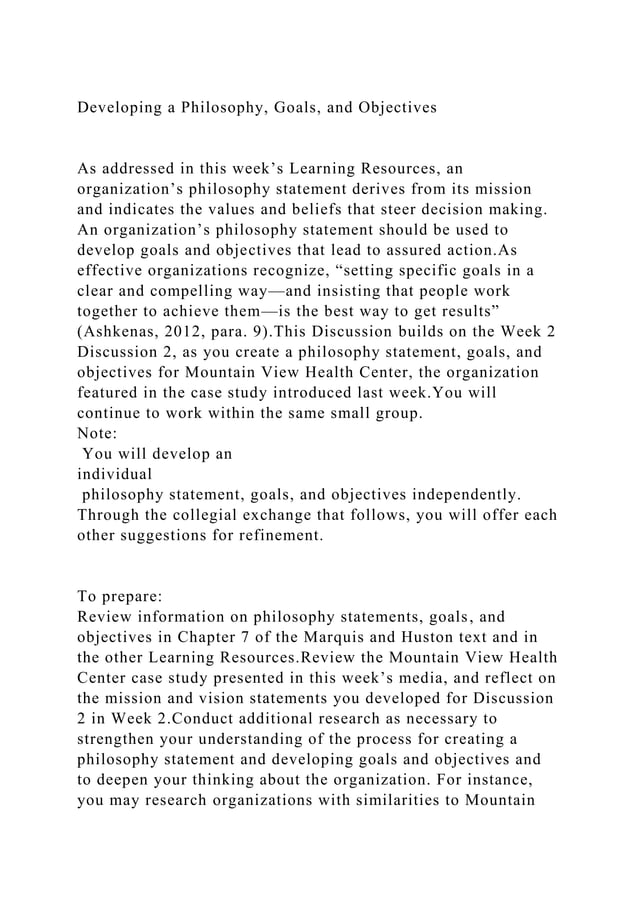 Developing a Philosophy, Goals, and ObjectivesAs addressed in | DOCX