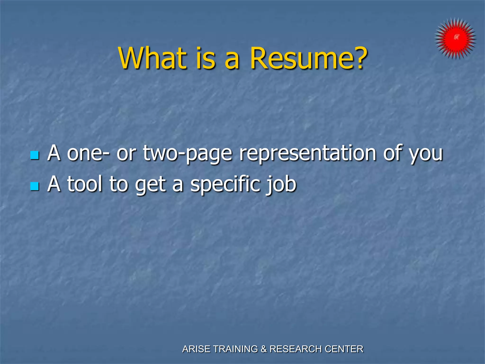 Developing a resume presentation - ARISE ROBY | PPSX