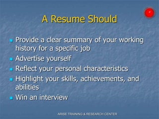Developing a resume presentation - ARISE ROBY | PPSX