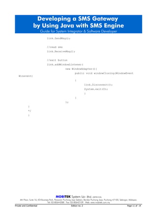 Developing a sms gateway by using java with sms engine | PDF