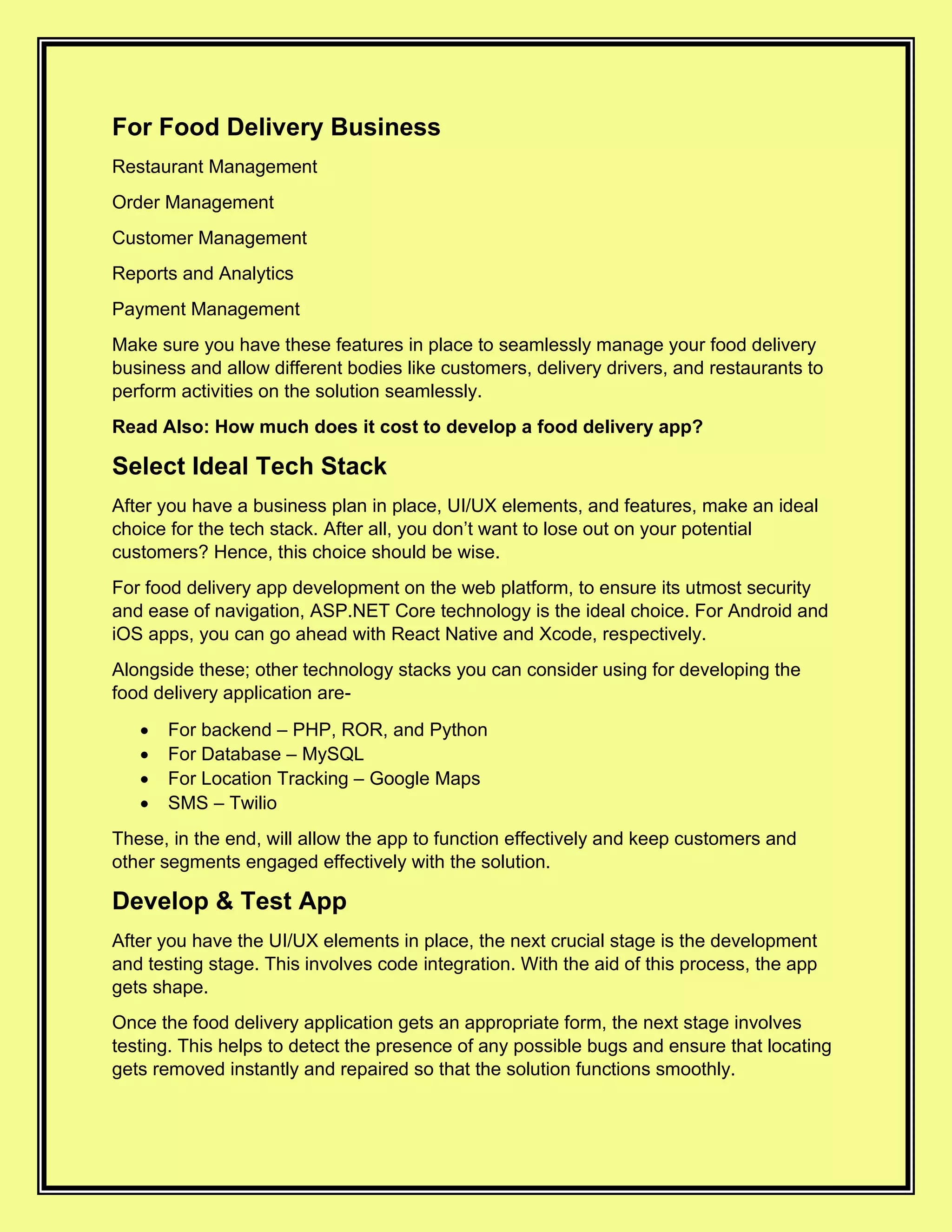 Developing a Successful Food Delivery App: Tips and Strategies | PDF