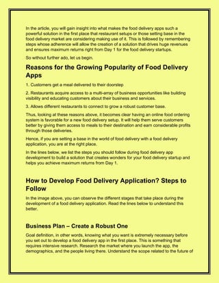 Developing a Successful Food Delivery App: Tips and Strategies | PDF