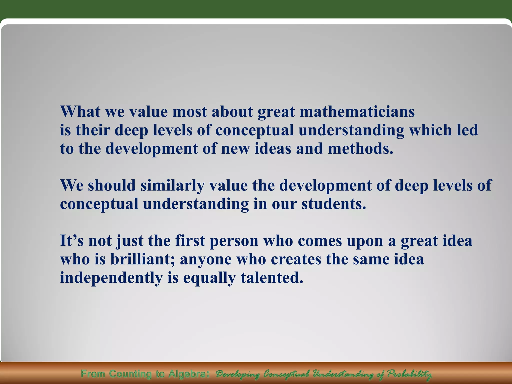 Developing conceptual understanding of probability | PDF | Homework and ...
