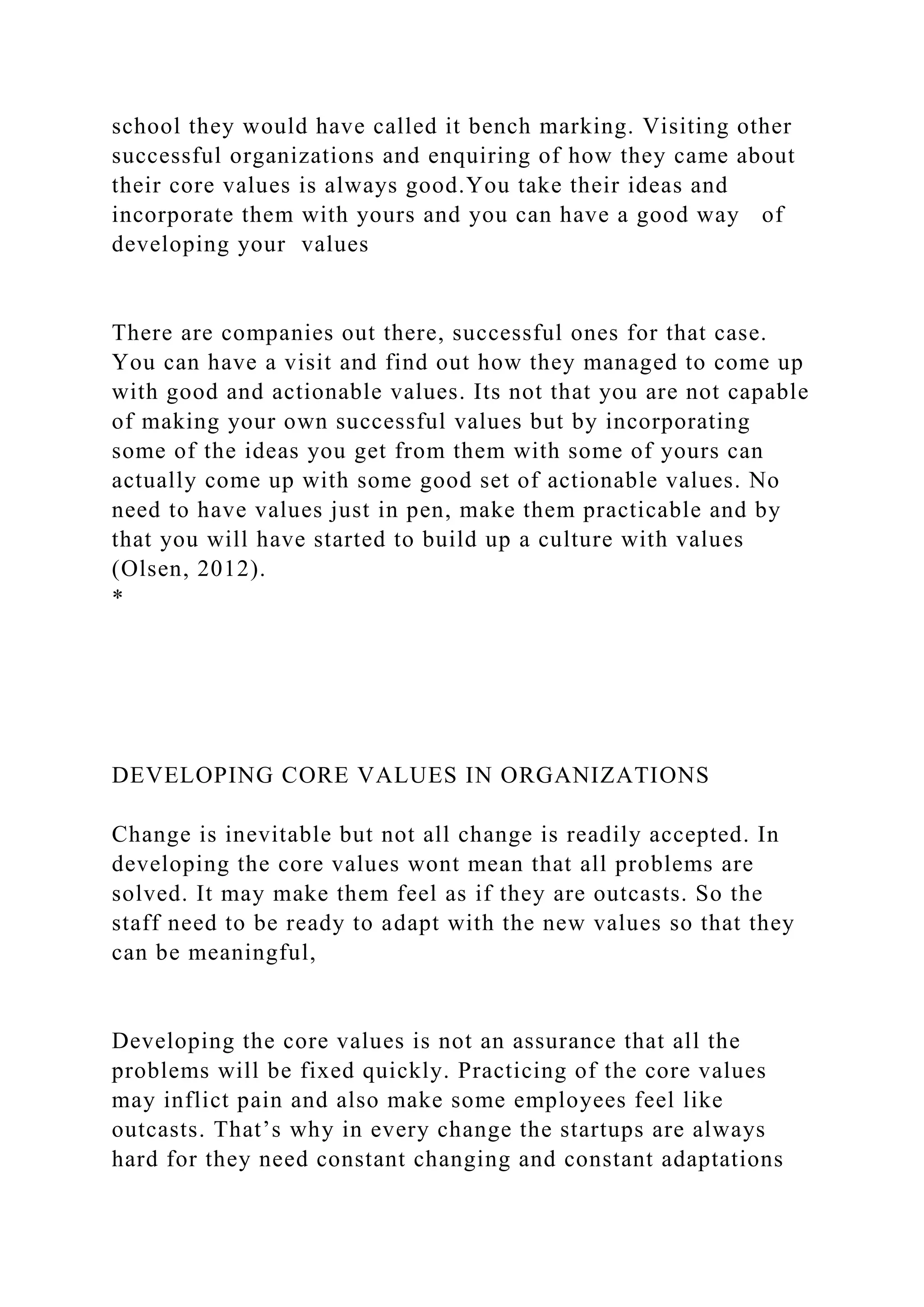 DEVELOPING CORE VALUES IN ORGANIZATIONS.docx