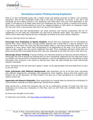 Developing creative thinking among employees! | PDF