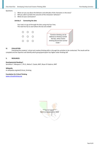 Developing critical & creative thinking skills | PDF