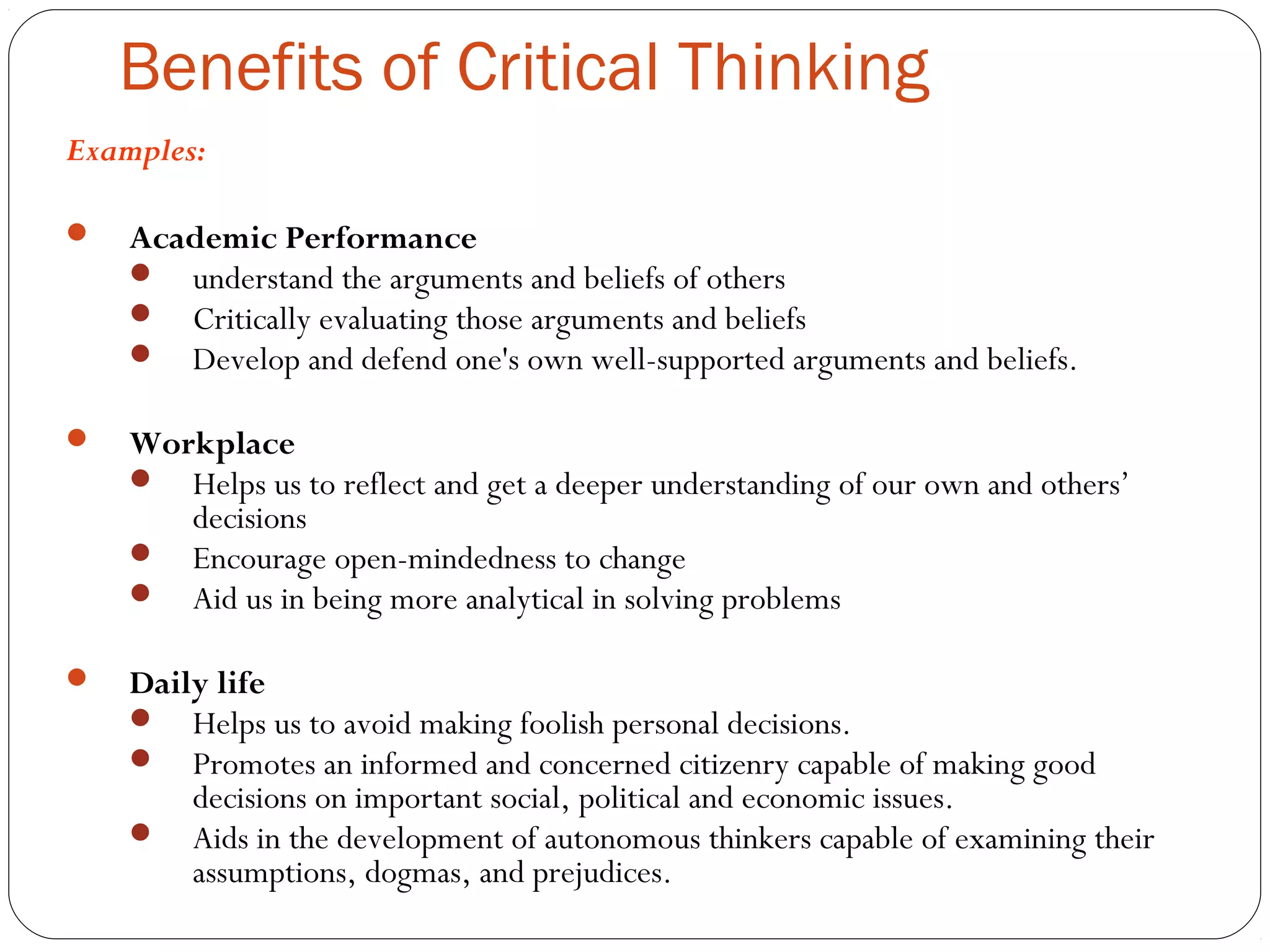Developing Critical Thinking Skills | PPT
