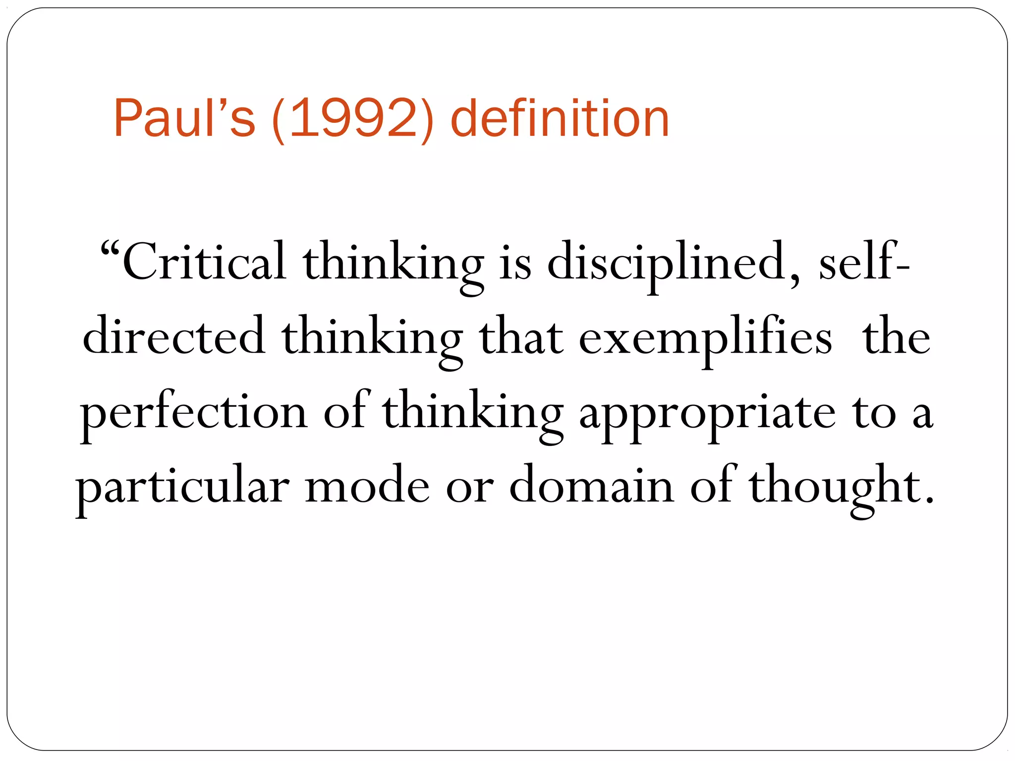 Developing Critical Thinking Skills | PPT