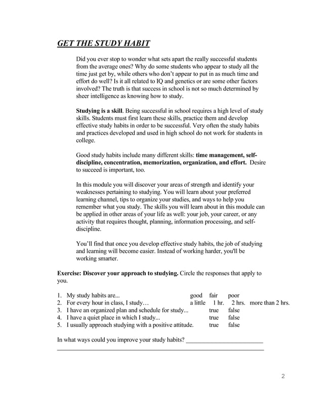 Developing effective study habits | PDF | Educational Assessment ...