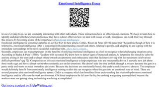 Developing Emotional Intelligence (EI) Essay | PDF