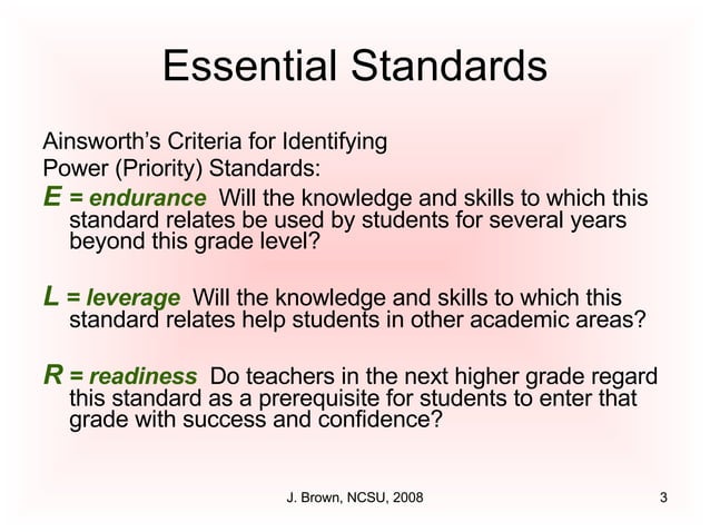 Developing Essential (Power) Standards With Rbt | PPT