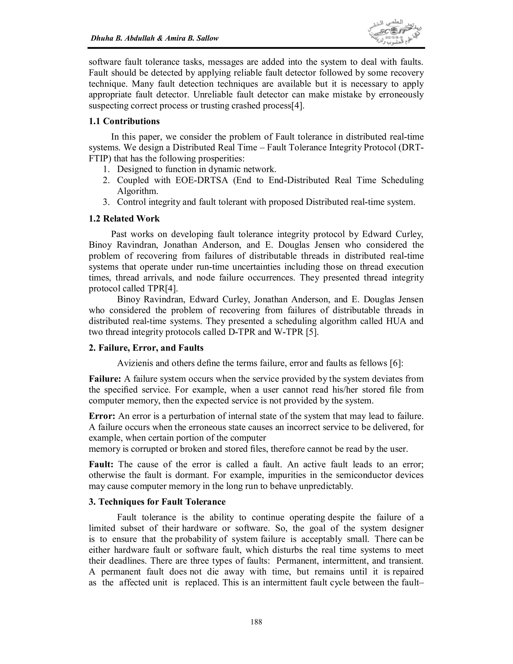Developing fault tolerance integrity protocol for distributed real time ... Developing fault tolerance integrity protocol for distributed real time ...