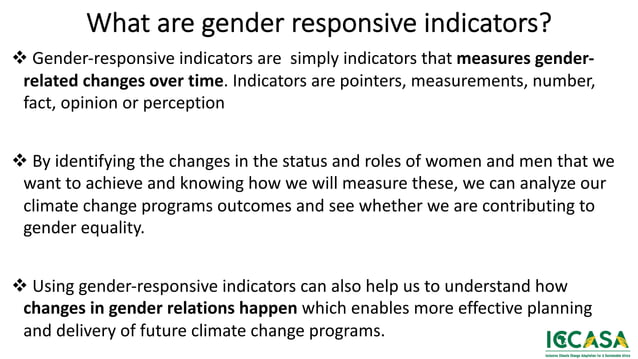 Developing gender responsive indicators | PPT