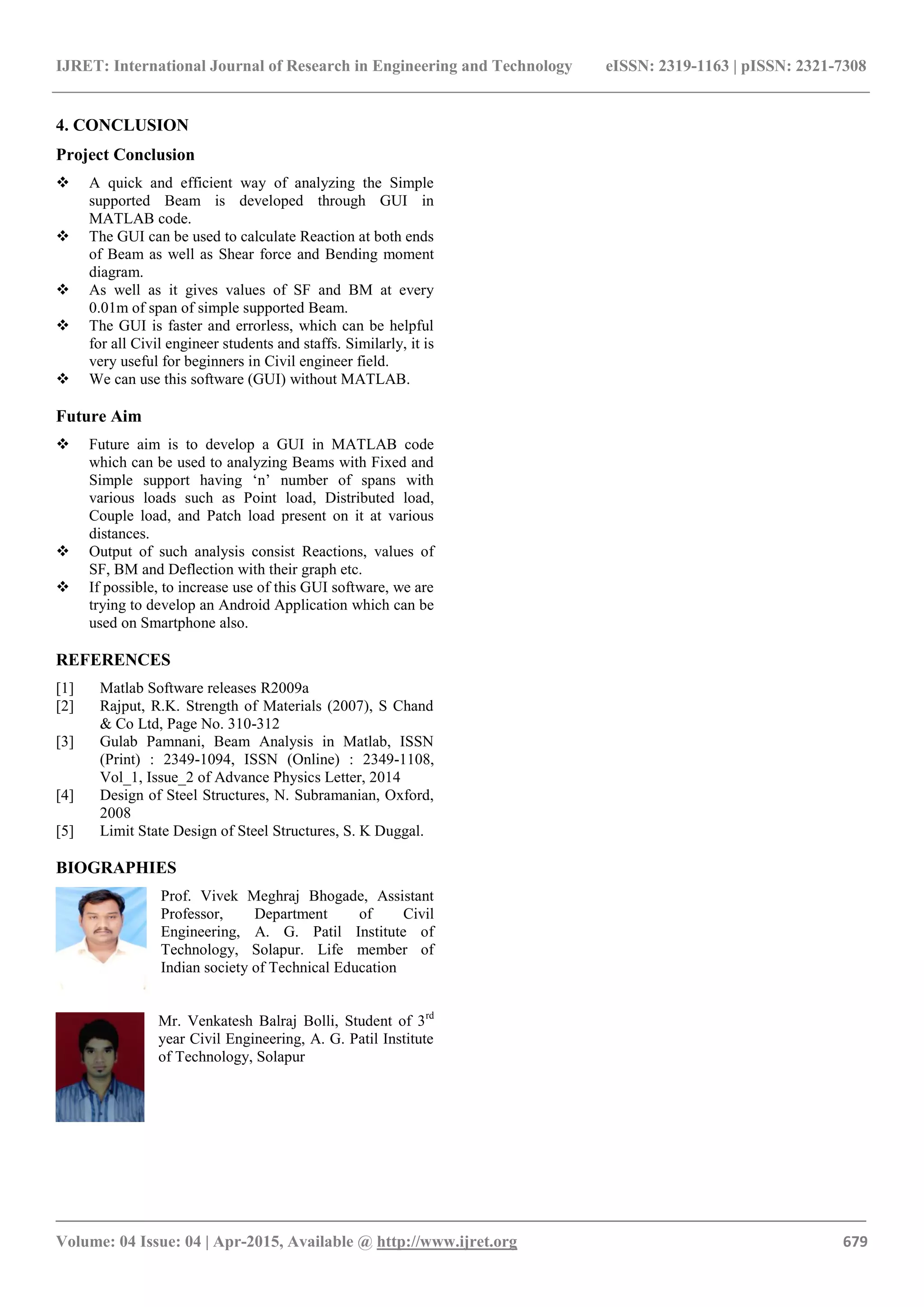 Developing graphical user interface for analysis of beam by using matlab software | PDF