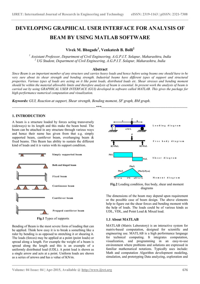 Developing graphical user interface for analysis of beam by using matlab software | PDF