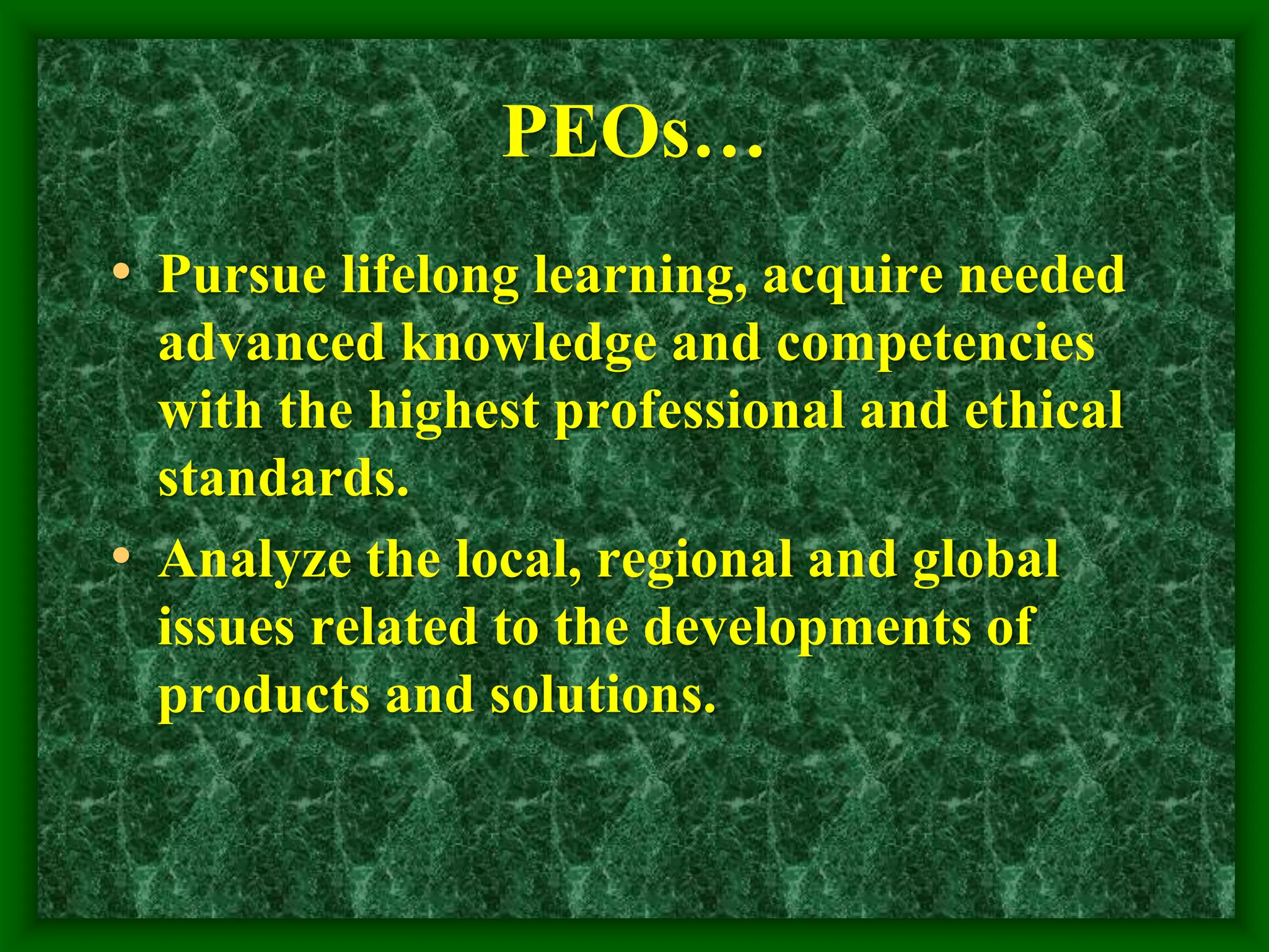 Developing program educational objectives and c os | PPT
