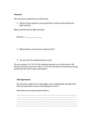 Developing questioning skills light intensity | DOCX | Physics | Science