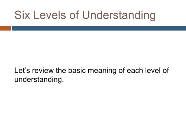 Developing Questions To Support The Six Levels Of Understanding | PPT