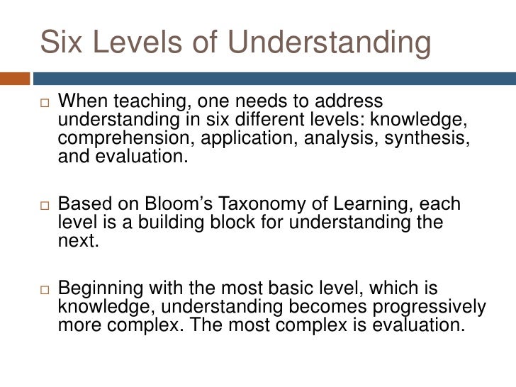 Developing Questions To Support The Six Levels Of Understanding