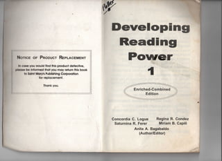 Developing Reading Power 1, a Supplemental Reading Material for Grade 1 ...