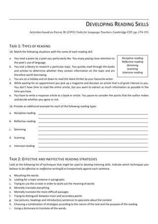 AFL7020 Language Teacher Education, Lecture 8: Developing reading skills | PDF