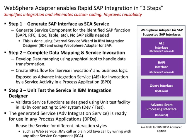 Developing SAP Integration services in IBM BPM Advanced | PPT