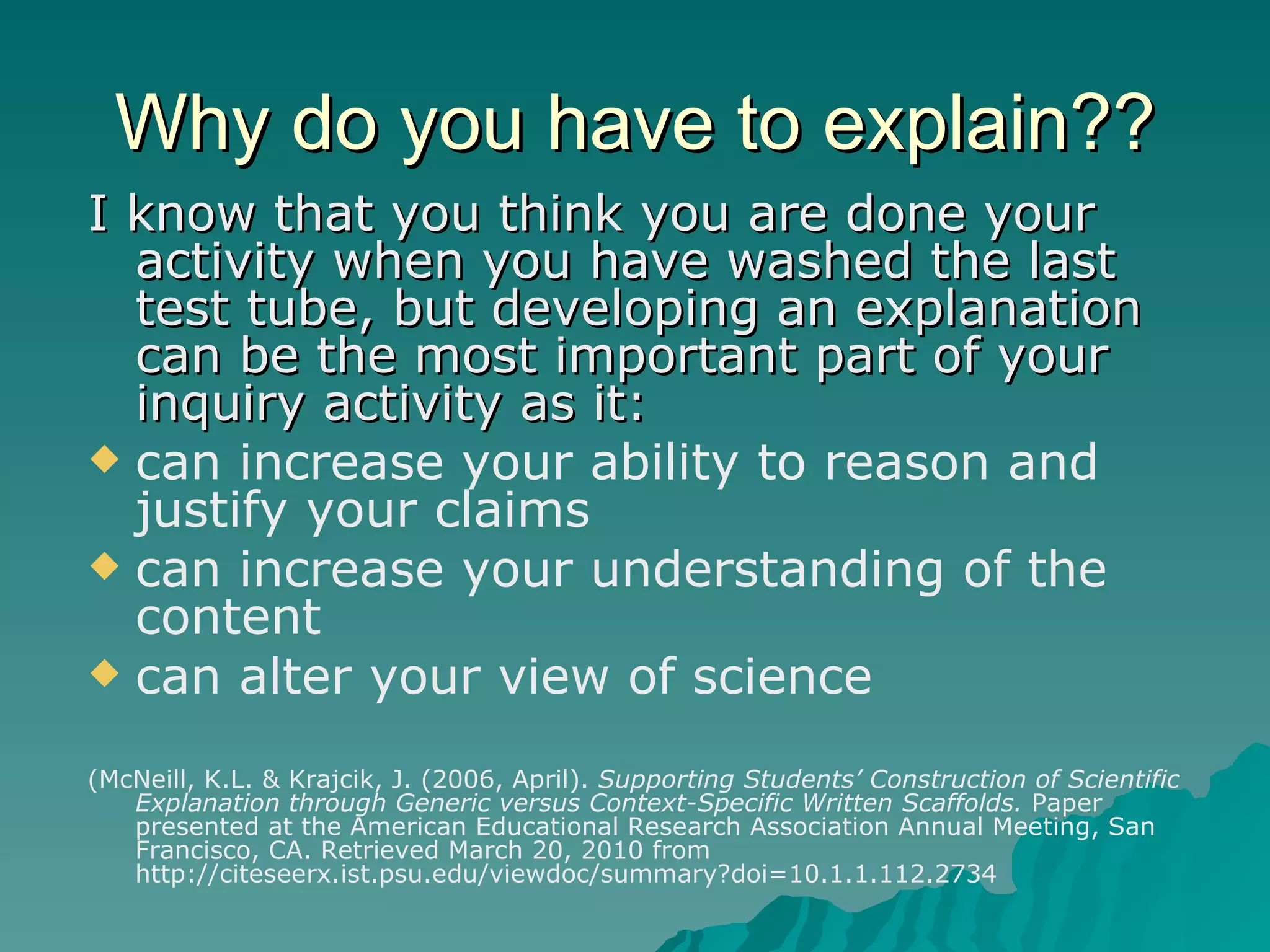 Developing Scientific Explanations | PPT