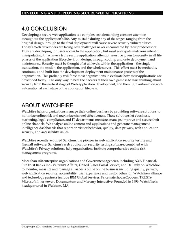 Developingsecurewebappswatchfire | PDF | Computer Software and Applications | Computing