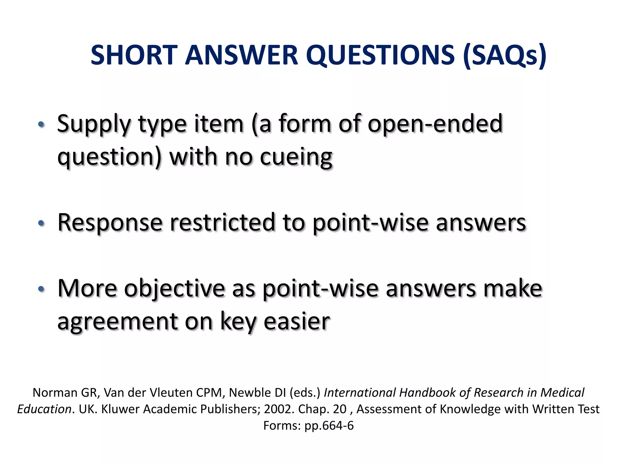 Developing short answer questions (sa qs) | PPTX