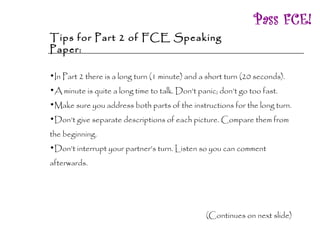 Developing skills for fce speaking part 2 | PPT