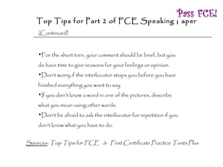 Developing skills for fce speaking part 2 | PPT