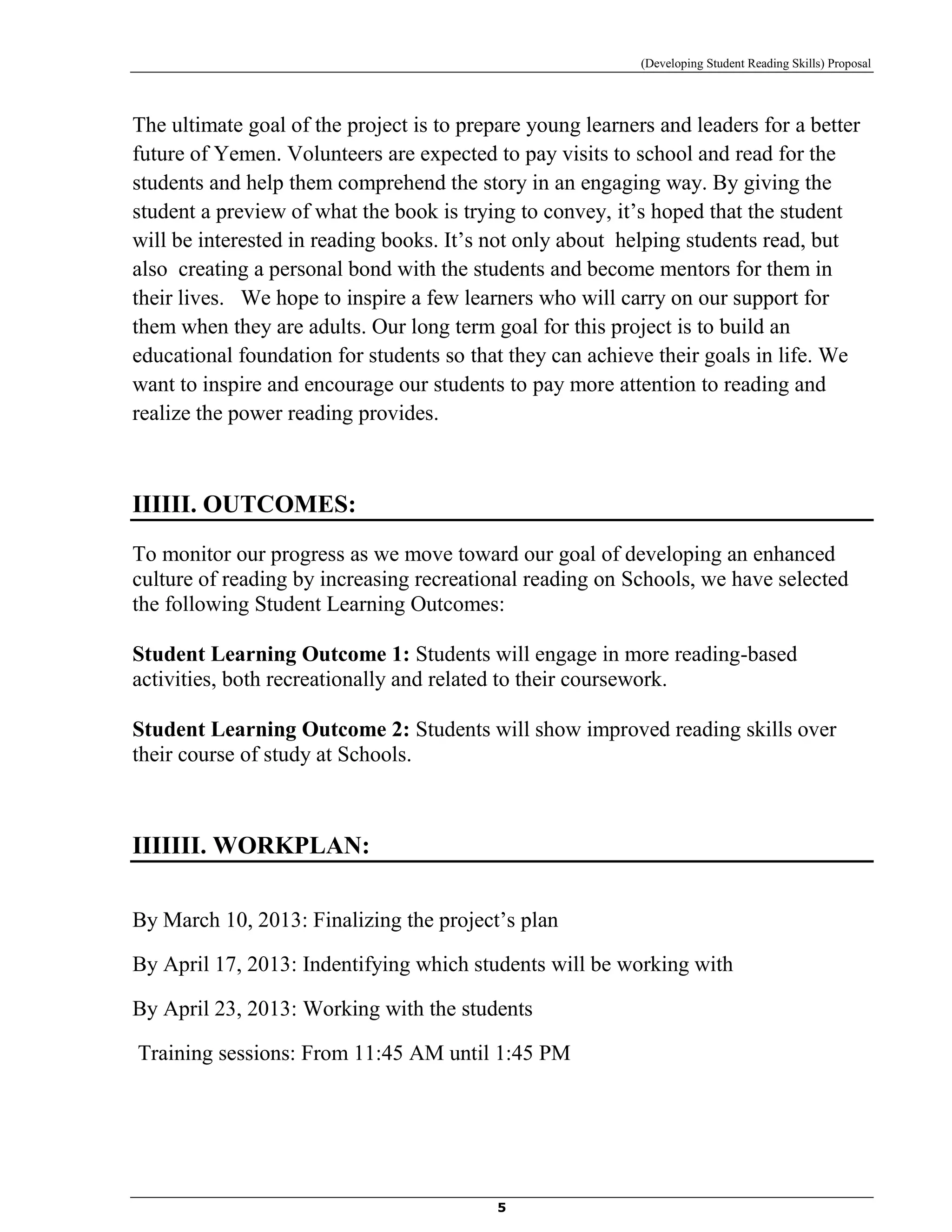 Developing Student Reading Skills Proposal | DOCX