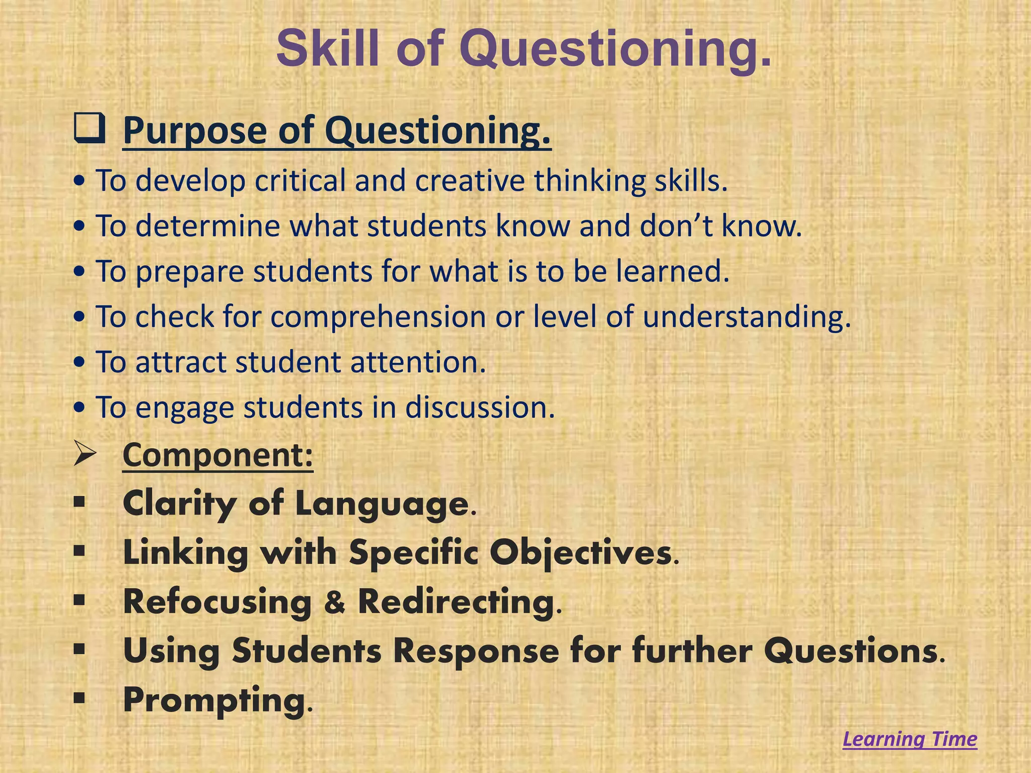 Developing teaching skills- Skill of Questioning | PPT