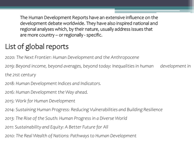 HUMAN DEVELOPMENT REPORT AND HUMAN DEVELOPMENT INDEX | PPTX