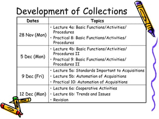 Development and Management of Collections: Course Plan | PPT