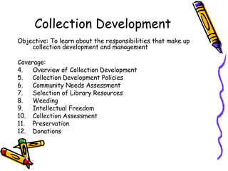 Development and Management of Collections: Course Plan | PPT