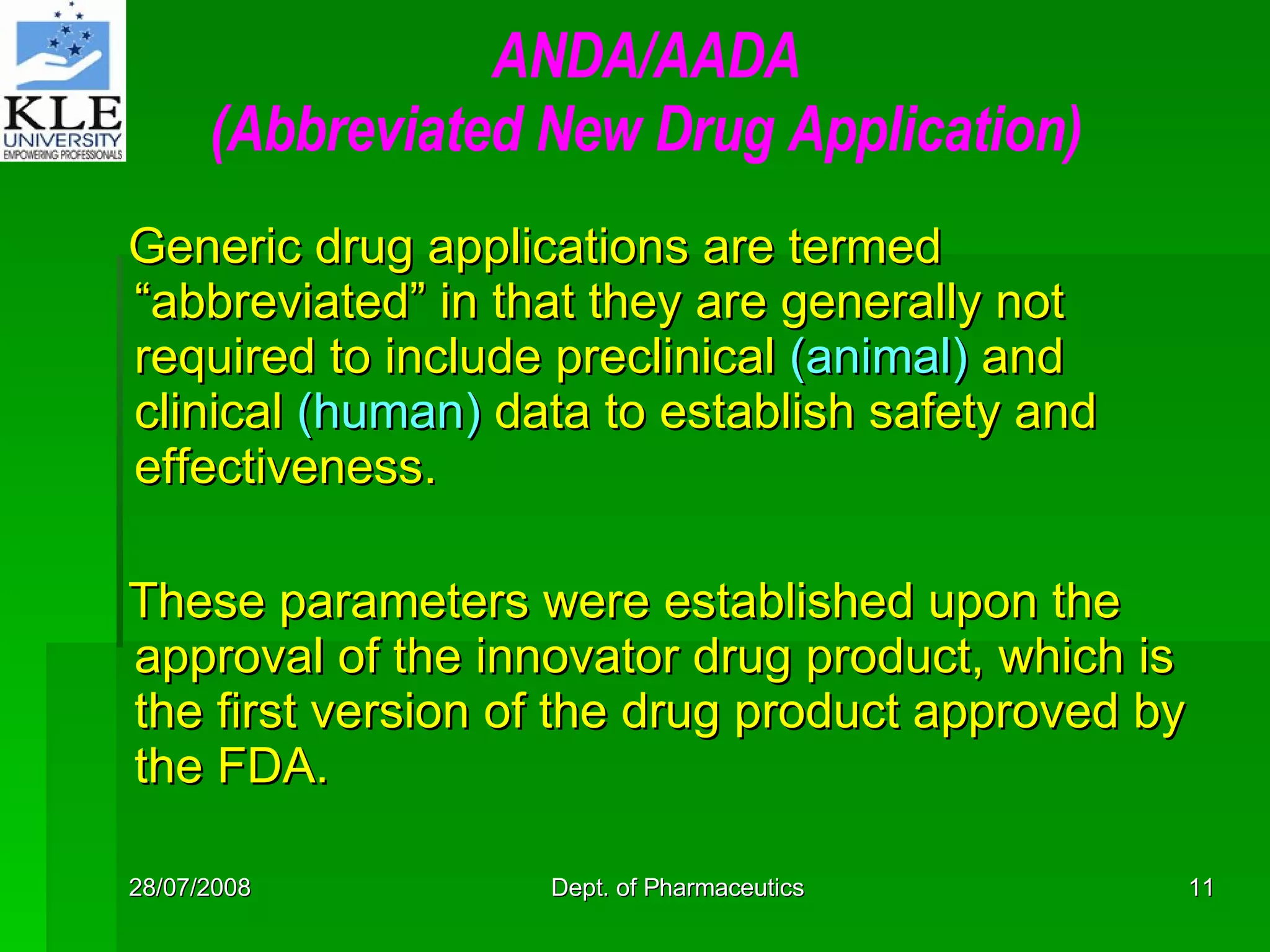 Development And Review Process Of NDA, ANDA/AADA and OTC | PPT