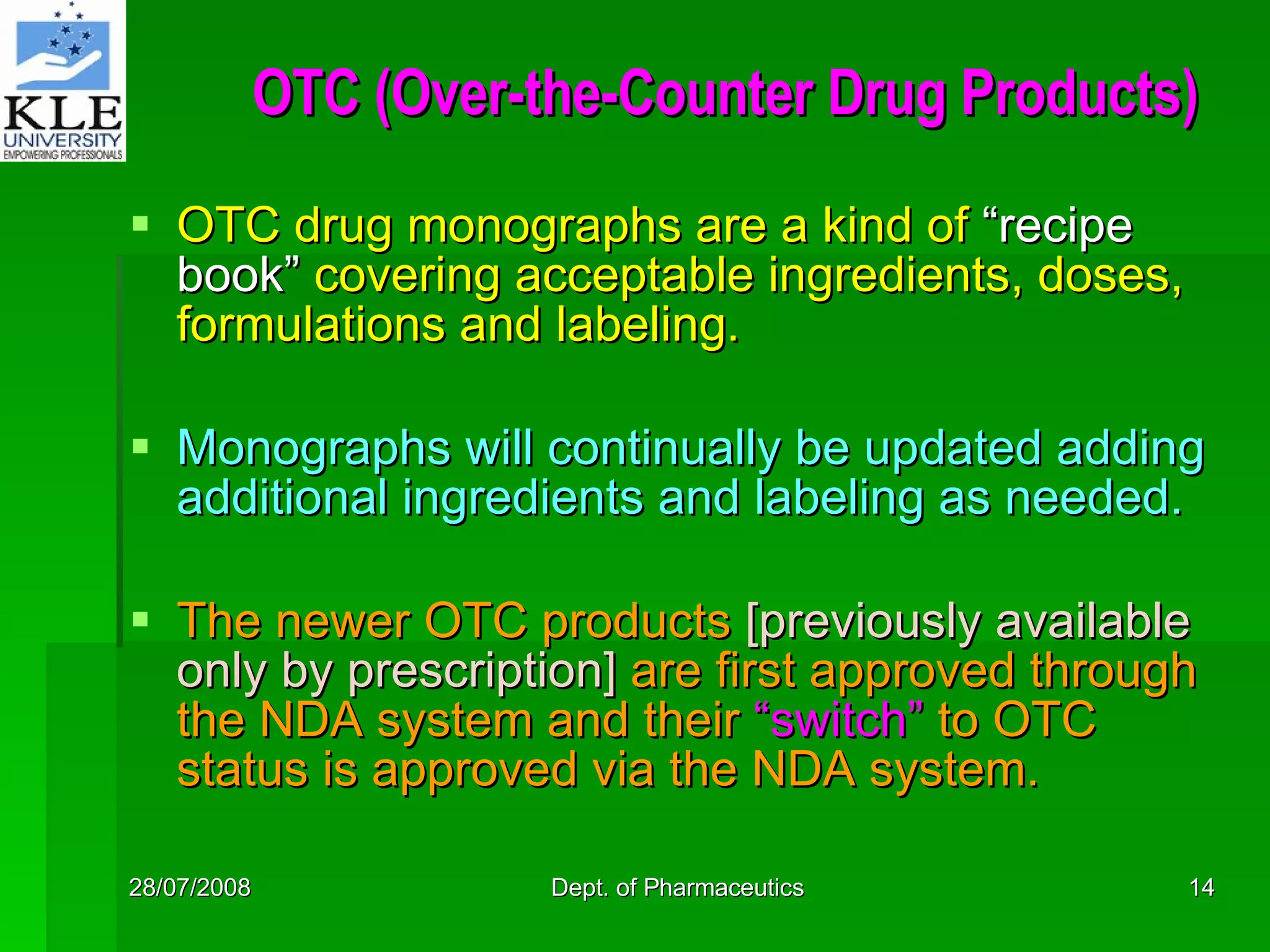 Development And Review Process Of NDA, ANDA/AADA and OTC | PPT