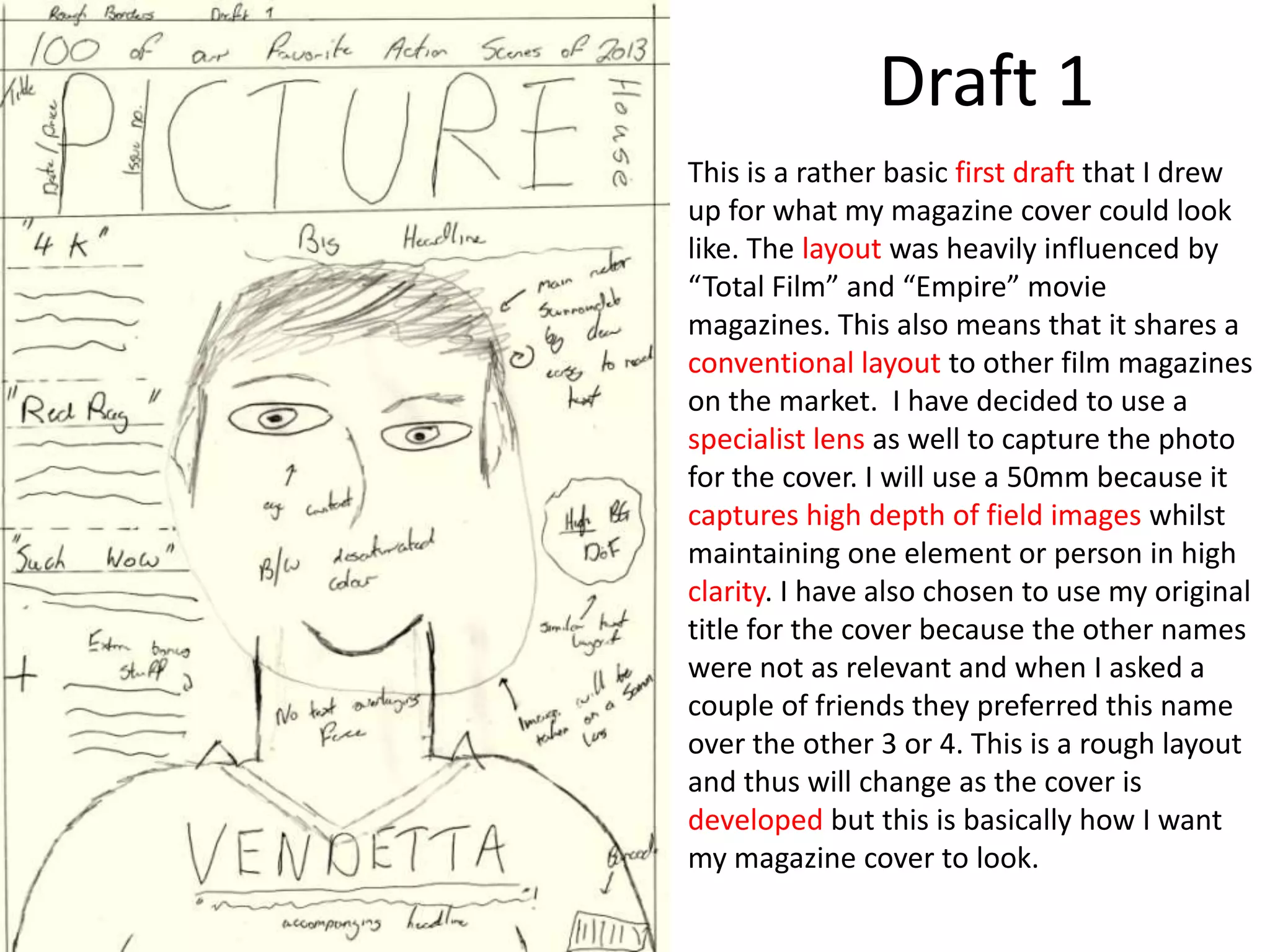 Development - magazine cover drafting -> final piece | PPT