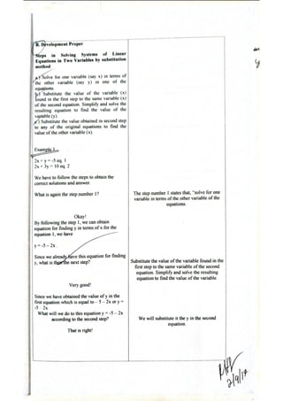 Developmental Method of Lesson Plan on Solving systems of linear ...