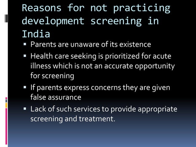 Developmental assessment and screening