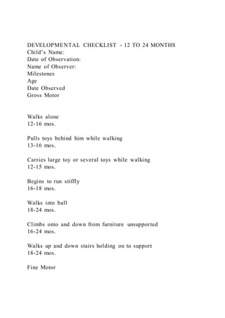 DEVELOPMENTAL CHECKLIST - 12 TO 24 MONTHSChild’s NameDate of | DOCX